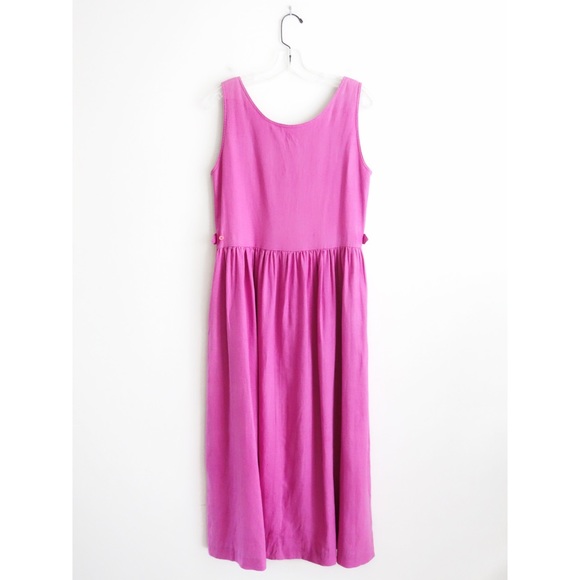 Vintage | Dresses | Vintage Pink Muted Fuchsia Linen Midi Dress Sz 8 ...